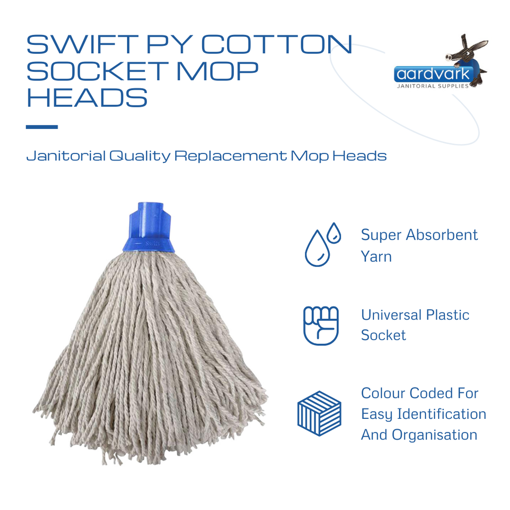 Swift PY Cotton Socket Mop, Pack of 5 Blue – Aardvark Janitorial Supplies