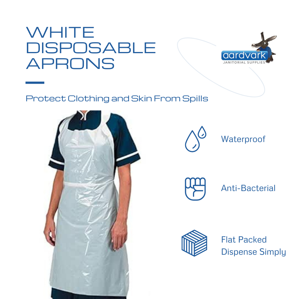 1000 Disposable White Aprons, Flat Packed (10 Packs of 100 White Apron ...